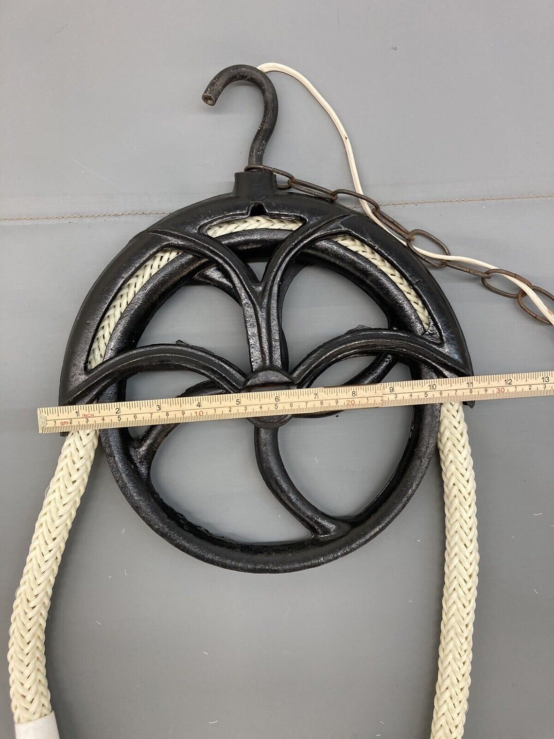 Vintage Large Wheel Hose Cord Pulley Industrial Cast Iron With Added ...