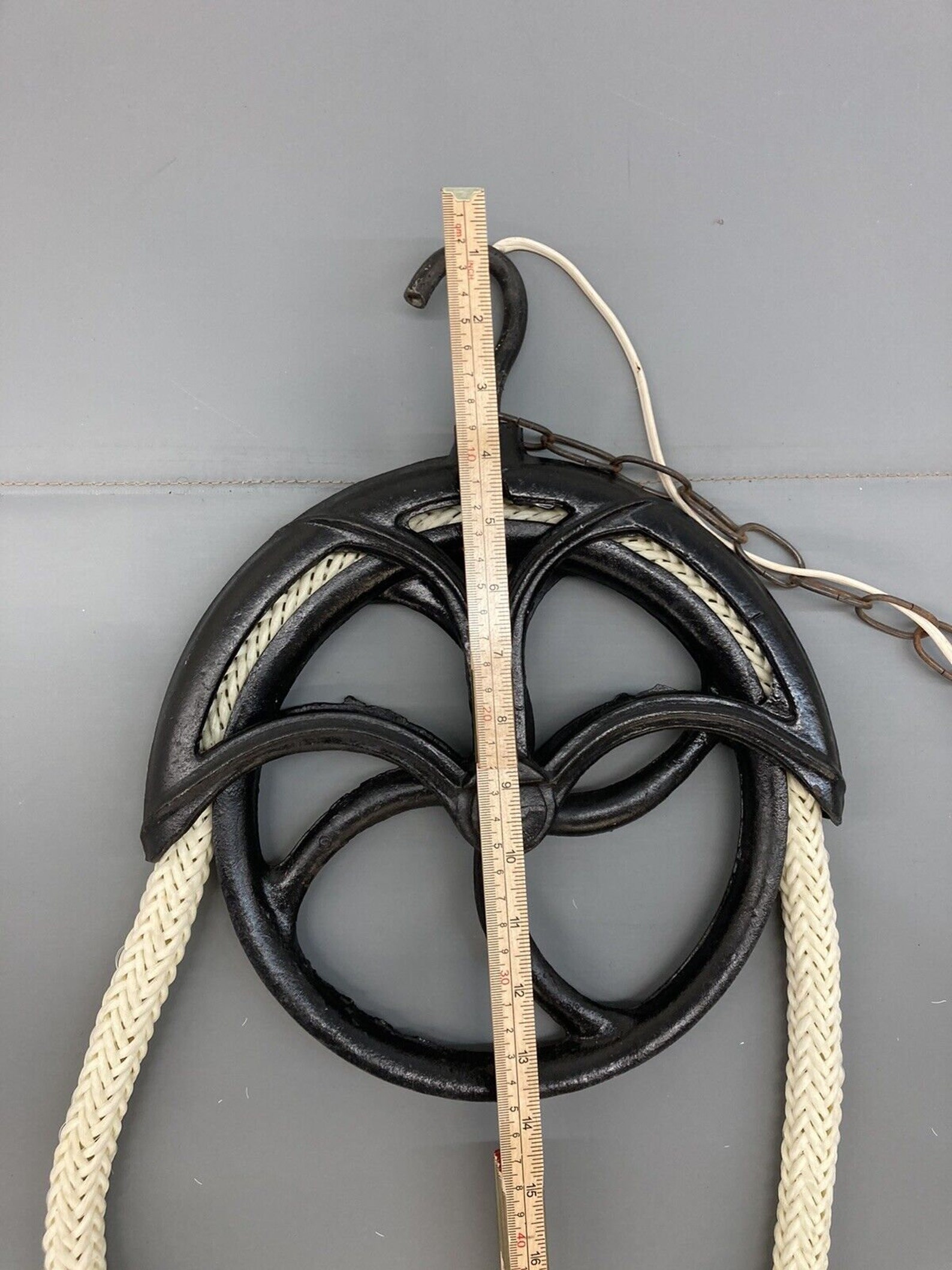 Vintage Large Wheel Hose Cord Pulley Industrial Cast Iron With Added ...