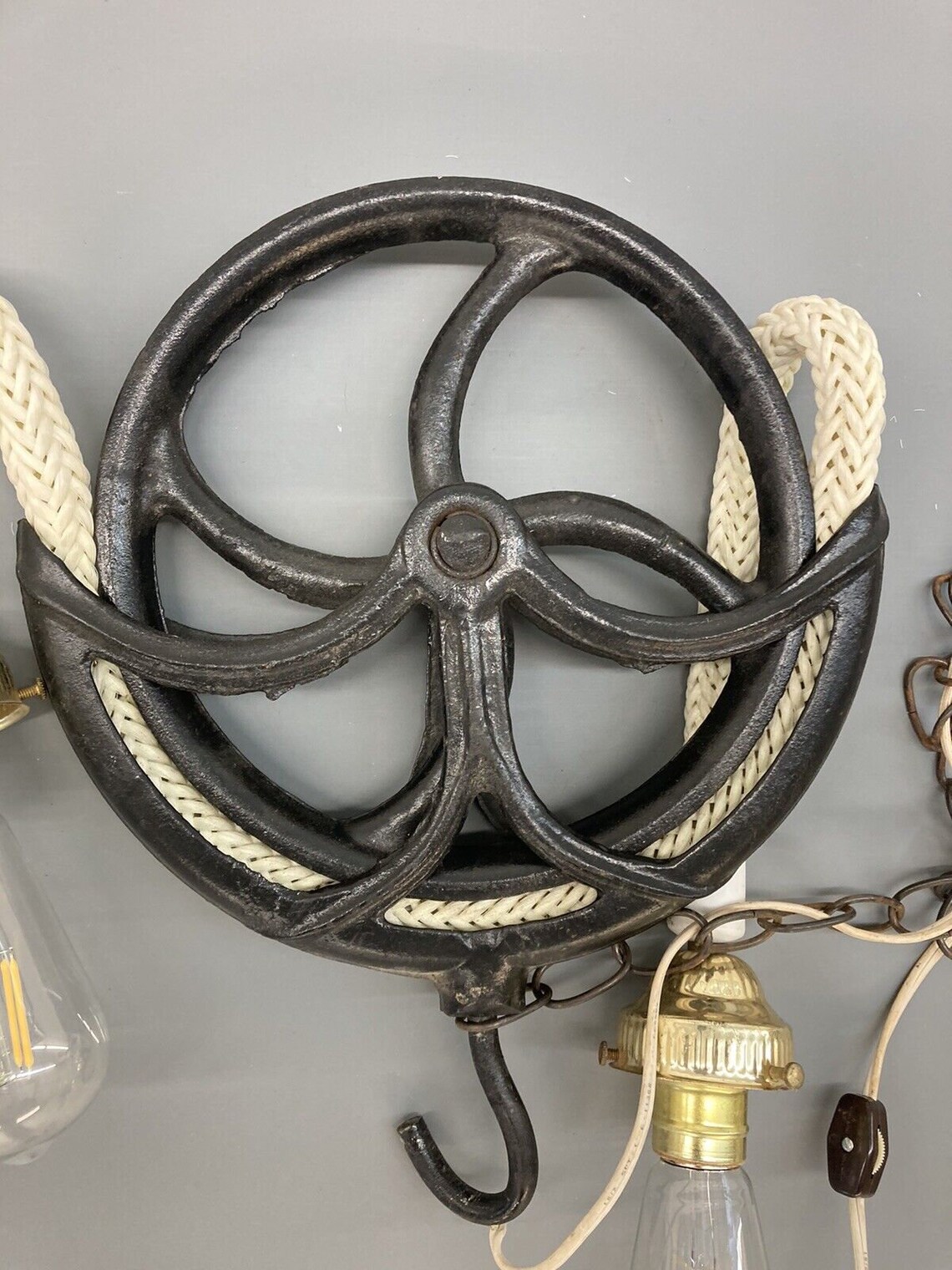 Vintage Large Wheel Hose Cord Pulley Industrial Cast Iron With Added ...