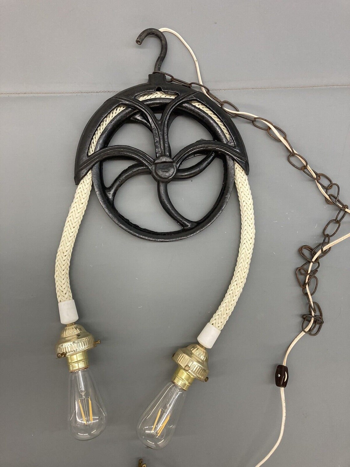 Vintage Large Wheel Hose Cord Pulley Industrial Cast Iron With Added ...