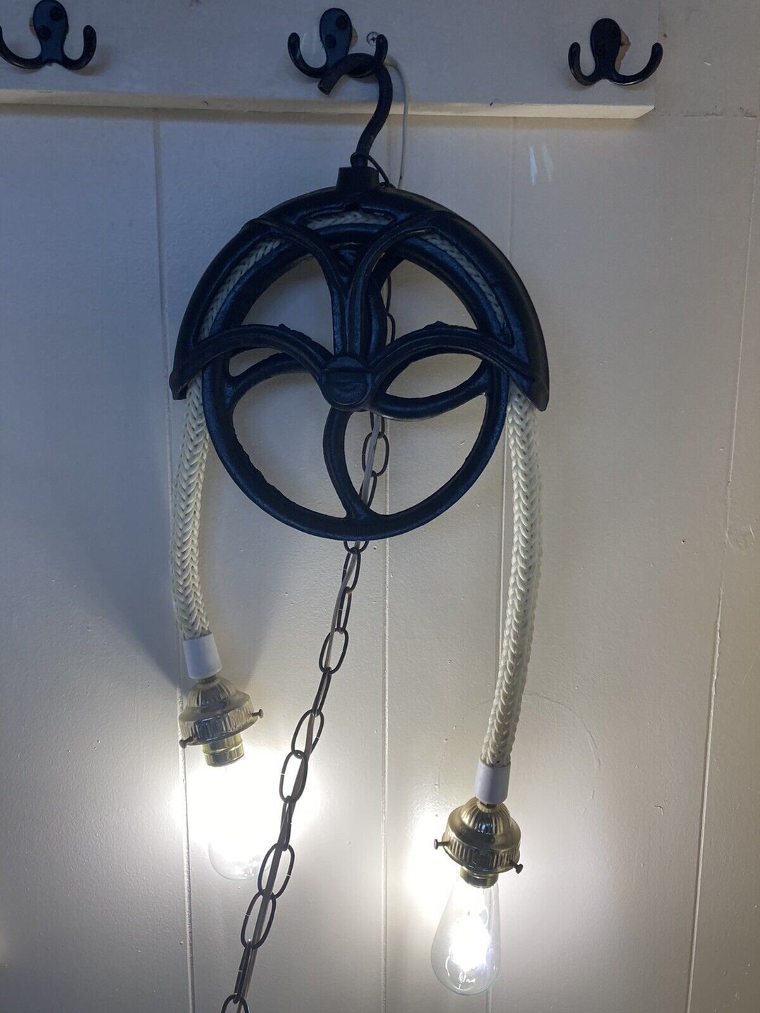 Vintage Large Wheel Hose Cord Pulley Industrial Cast Iron With Added ...