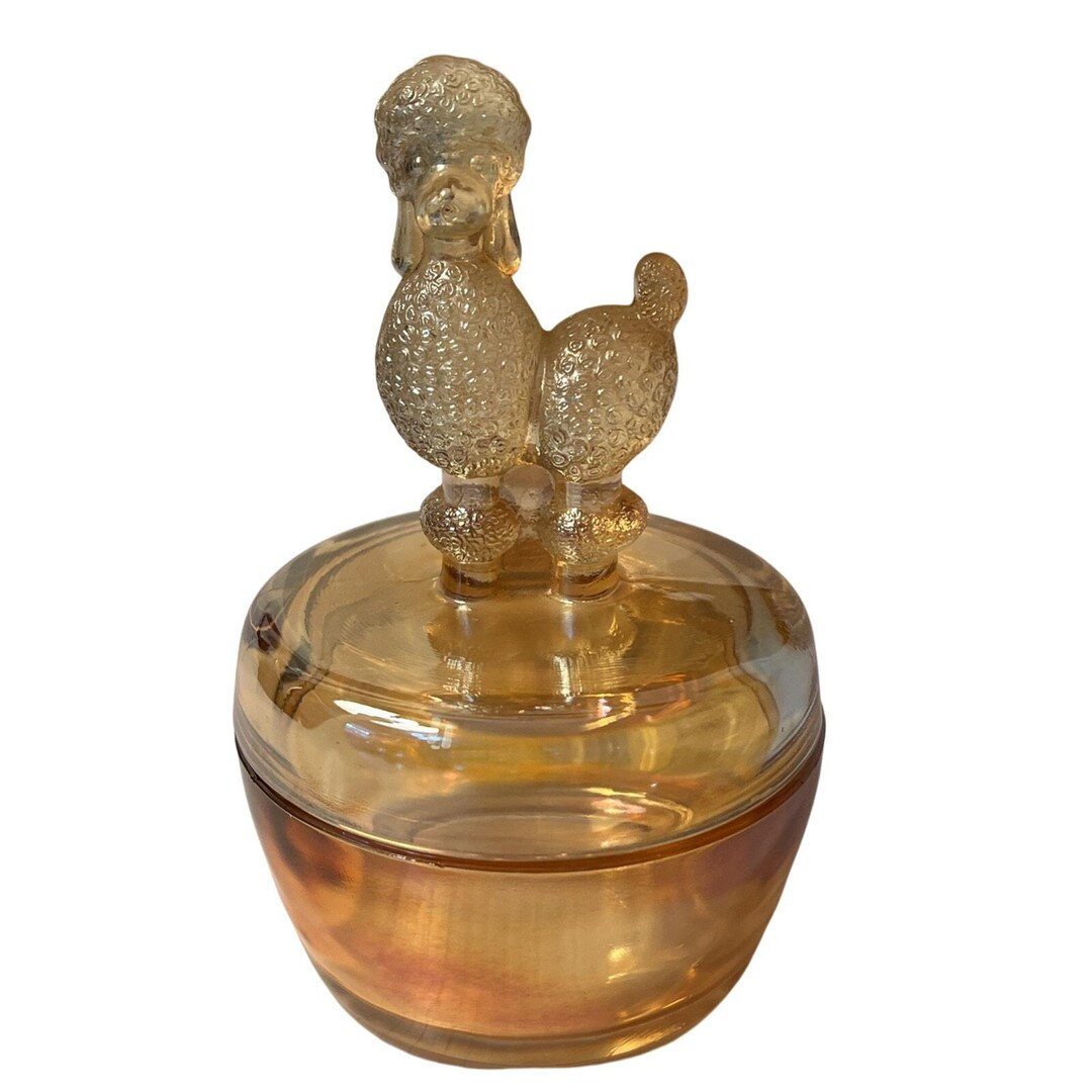 Vintage Poodle Vanity Bath Powder Jar Dog Lusterware Carnival Glass ...