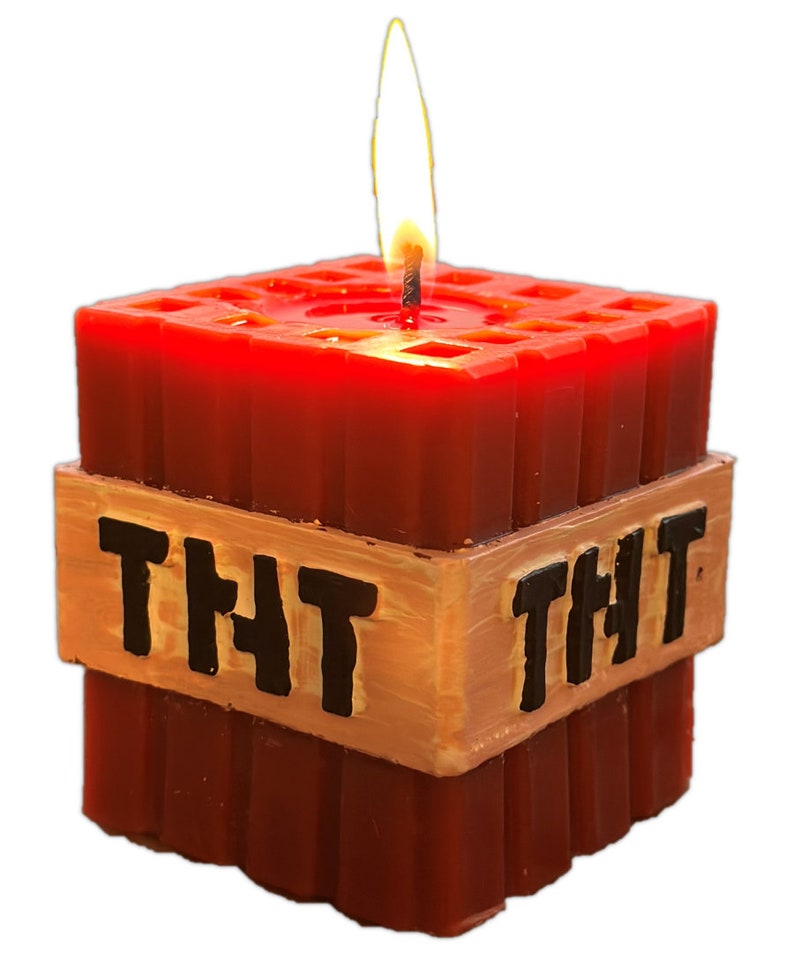 Minecraft Inspired TNT Candle 3,14 Inches Cubic Scentless Decorative ...
