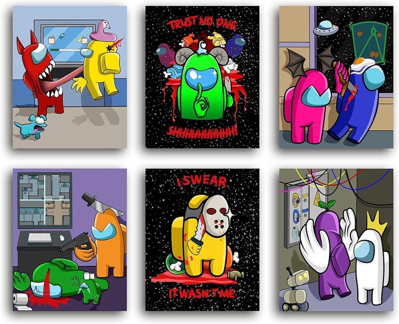 Among Us Posters for Gamer Room Wall Art 8x10 Inches Unframed Set of 6 ...
