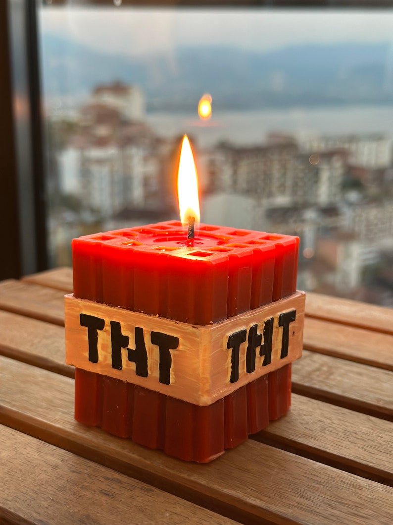 Minecraft Inspired TNT Candle 3,14 Inches Cubic Scentless Decorative Candles for Minecraft Video ...