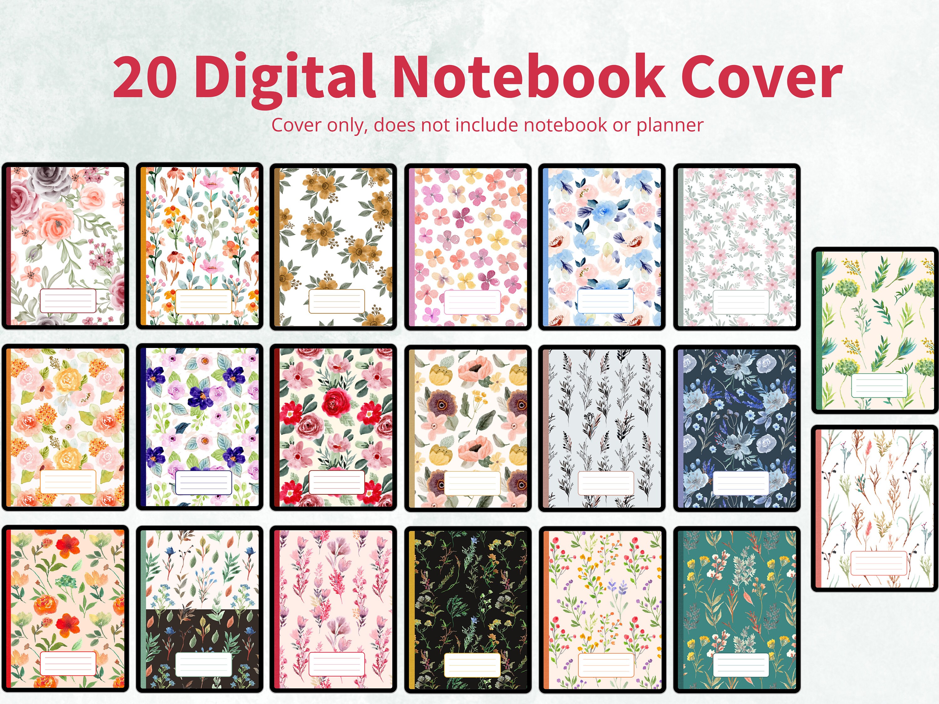 20 Colorful Floral Digital Planner Cover, Flower-themed Planner Cover ...