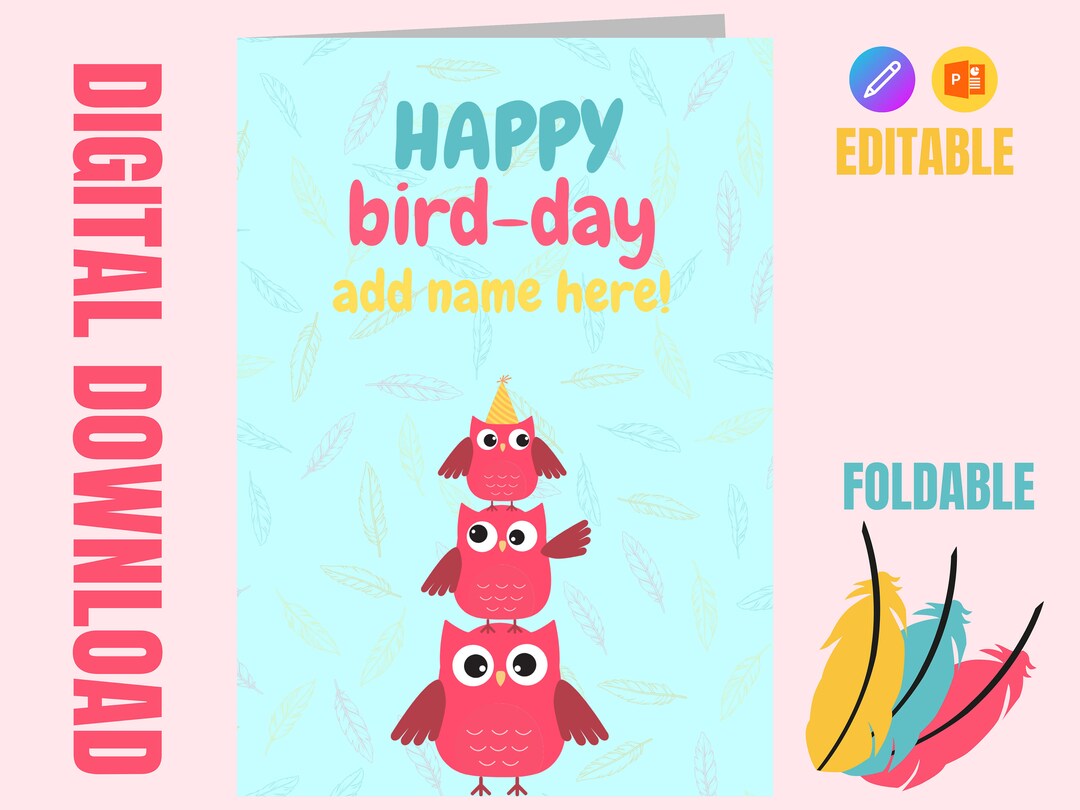 Editable Happy Bird Day Birthday Printable Card Editable - Etsy