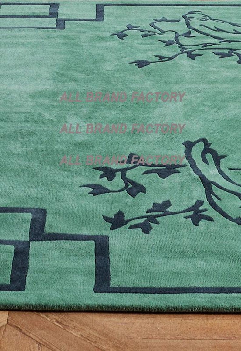 Hand Tufted Rug Chinoiserie Wool Parrot Green Hand Tuft Tufted Woolen ...
