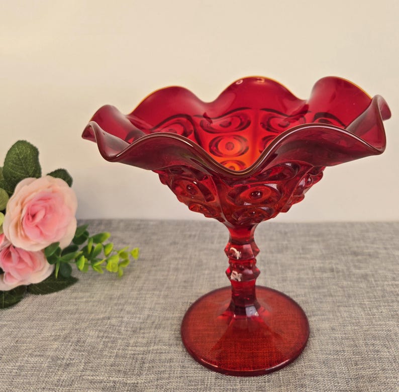 Rare Viking Ruby Art Glass Yesteryear Bullseye Red 7.5" Footed Compote ...