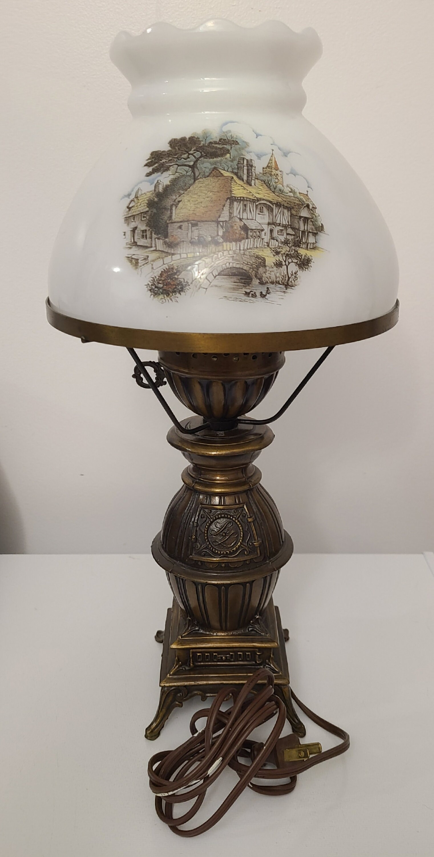 Vintage Cast Iron Pot Belly Stove Lamp With Milk Glass Shade, Farm ...