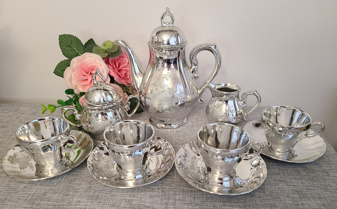 Beautiful Vintage Tea Set Porcelain Silver Colored, Made Japan - Etsy