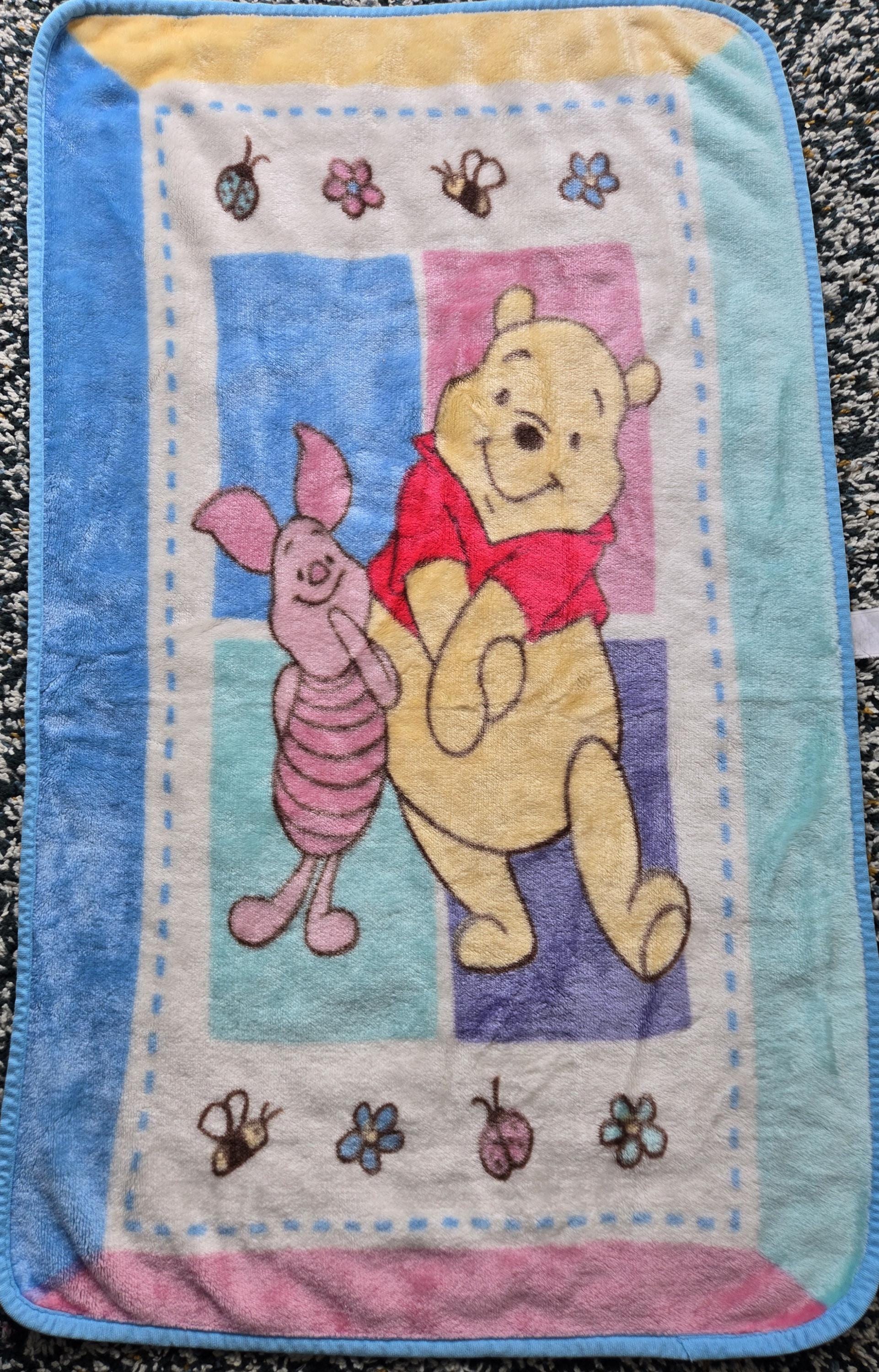 Vintage Winnie the Pooh Piglet Bees Plush Baby Blanket Throw Colorblock ...