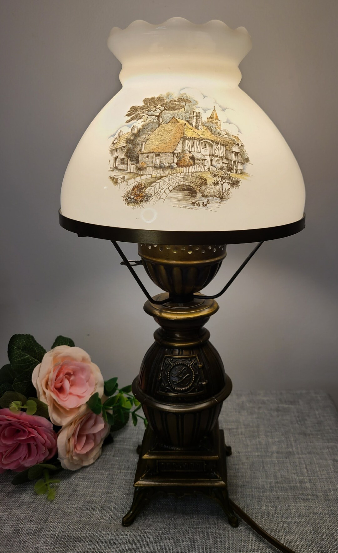 Vintage Cast Iron Pot Belly Stove Lamp With Milk Glass Shade, Farm ...