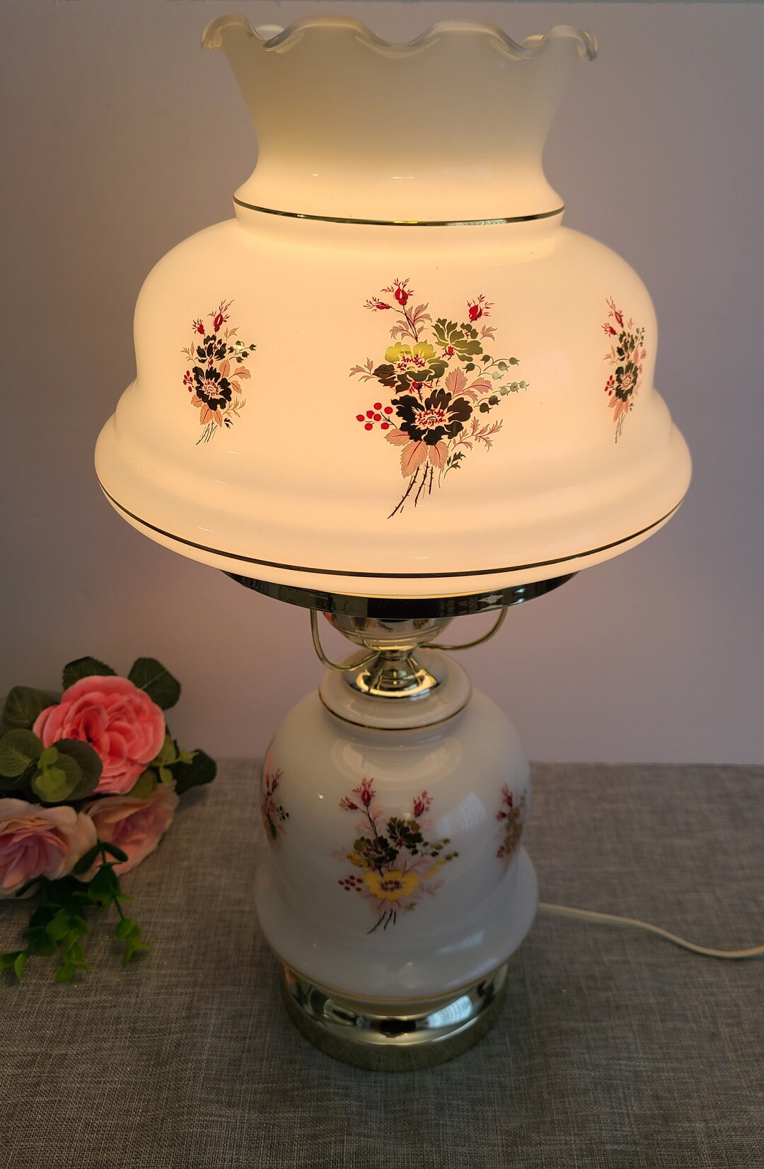 Vintage 19” 3-way Floral Hurricane Table Lamp 1960’s / 1970’s MCM - Etsy
