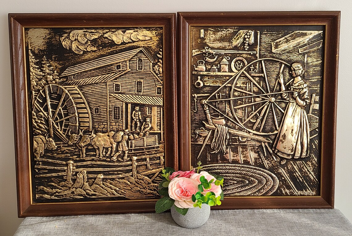 Vintage Rare Copper Relief Framed Rustic Pictures, Set of 2, House of ...