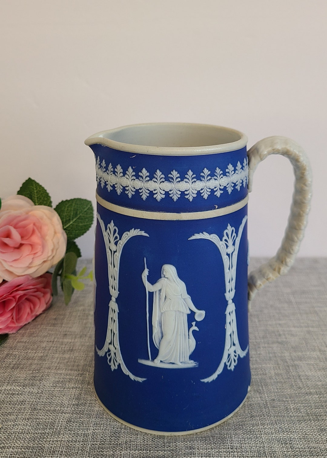Vintage Dudson Brothers Cobalt Blue & White Jasperware Pitcher 7.25 ...