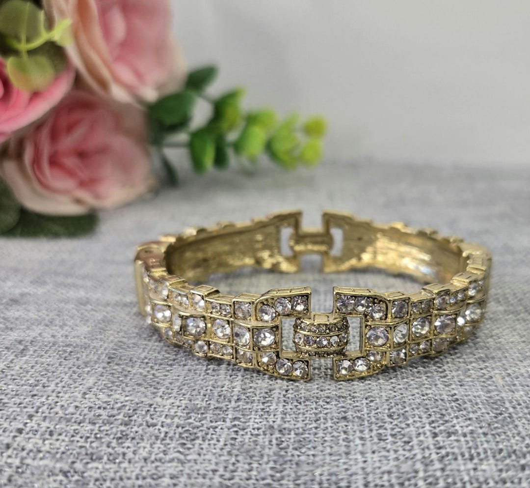 Vintage Heidi Daus "sparkling Sensation" Beaded Bangle Gold Tone 7in - Etsy