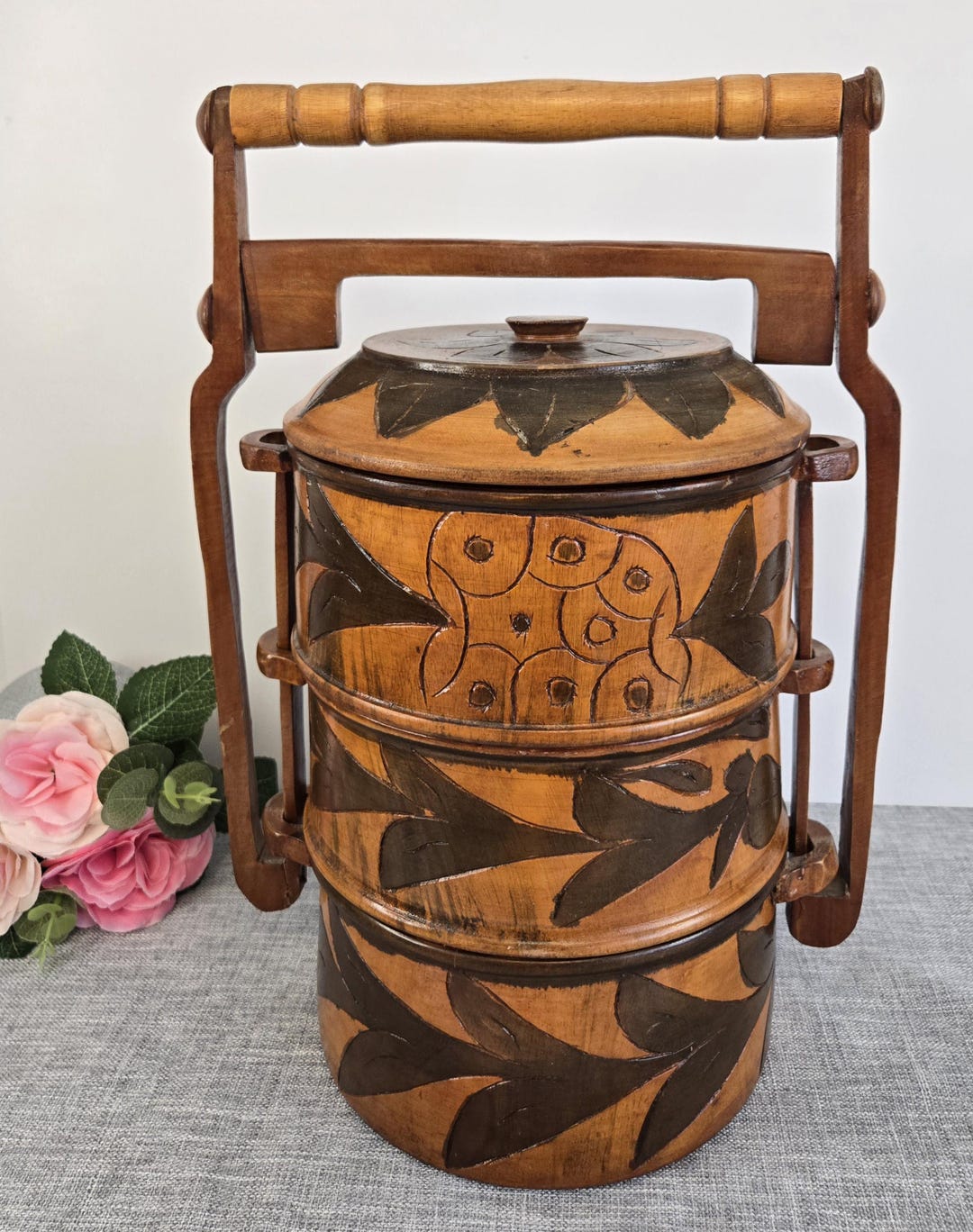 Vintage Wooden Tiffin Tingkat 3 Tier Stackable Food Carrier - Etsy