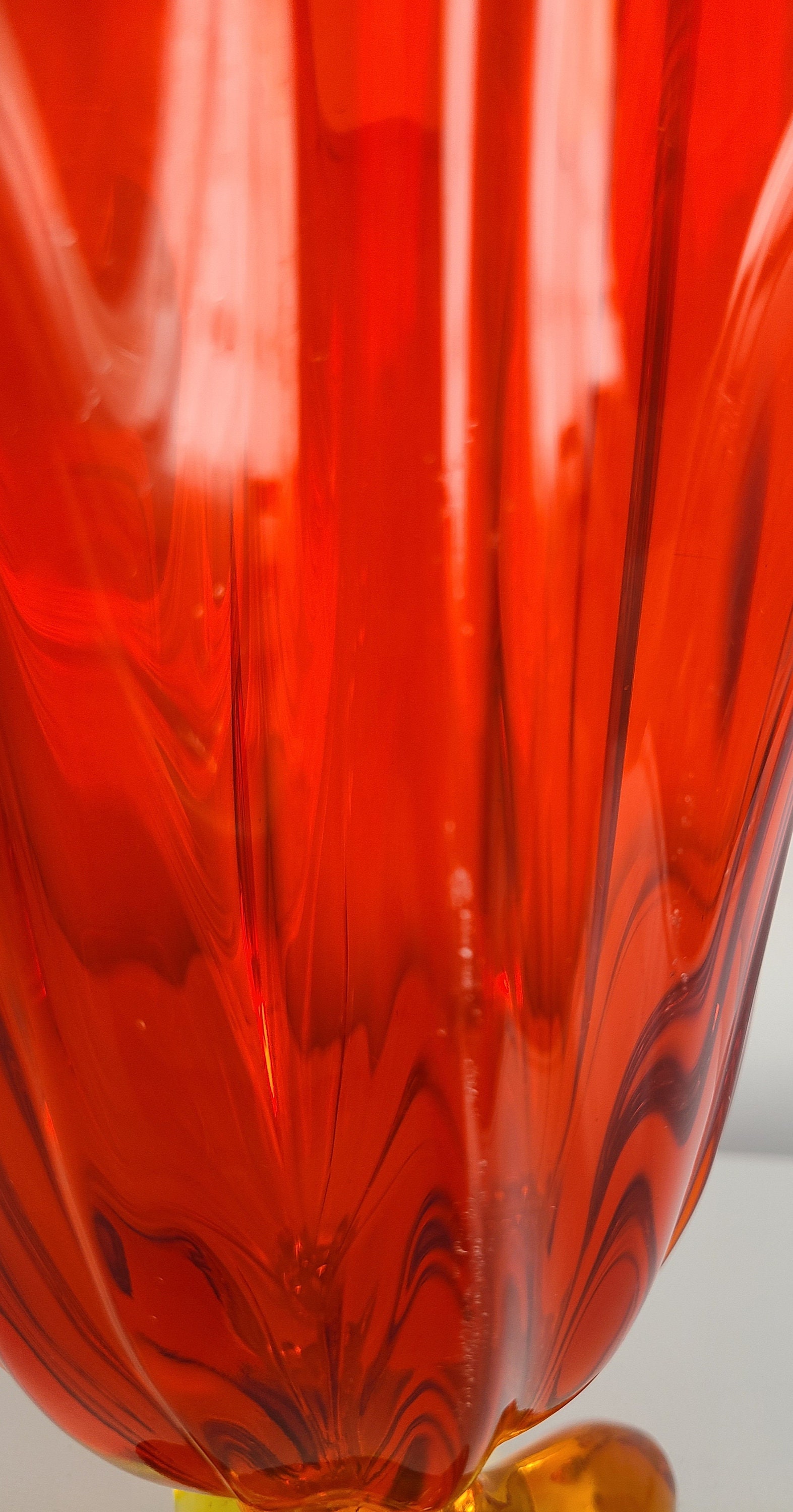 Vintage Viking Glass MCM Persimmon Cadmium UV Glow Swung Ruffled Footed ...