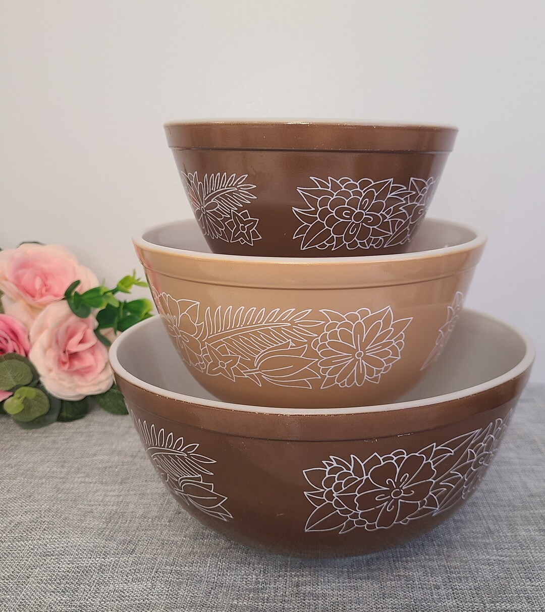 Vintage Set of 1970s Pyrex Woodland Nesting Mixing Bowls 401, 402, 403 ...
