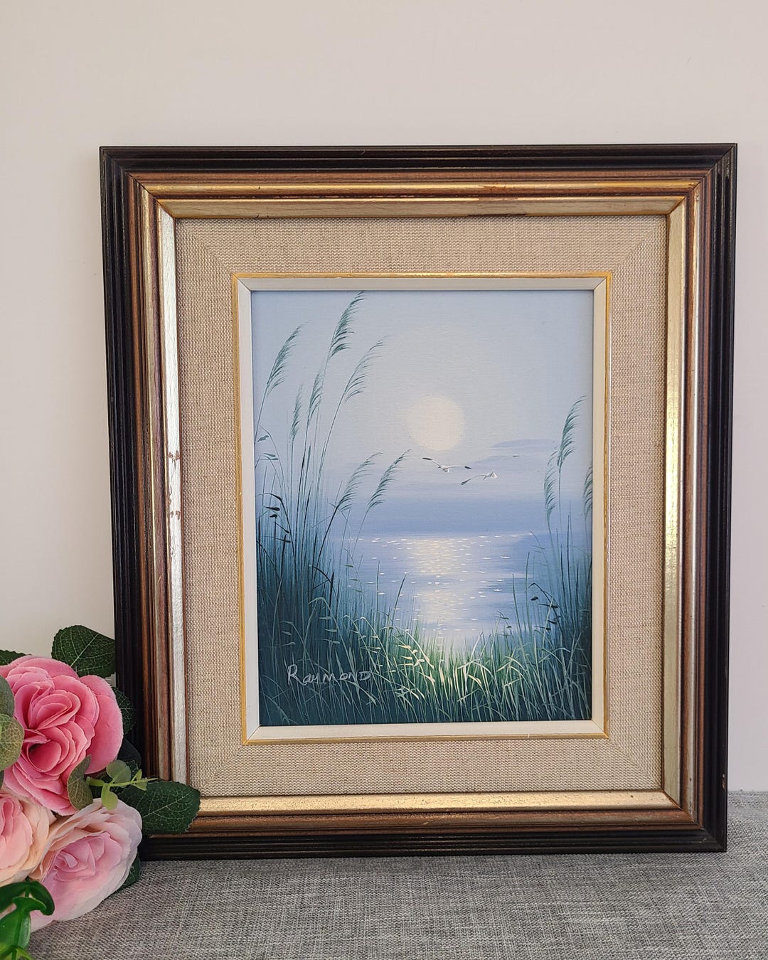 Vintage Original Oil, Lakeside Dawn Painting, by Raymond - Etsy