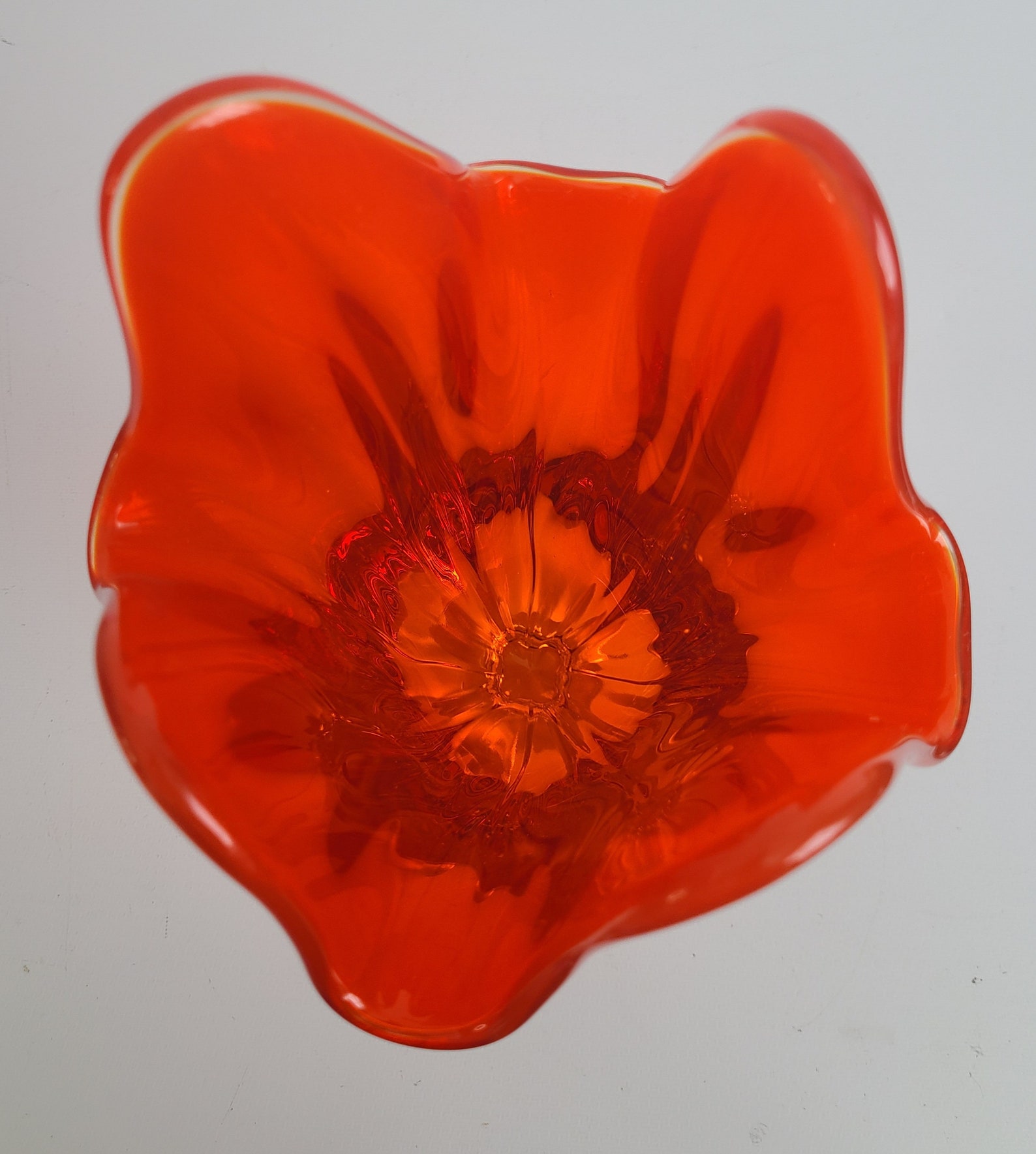 Vintage Viking Glass MCM Persimmon Cadmium UV Glow Swung Ruffled Footed ...