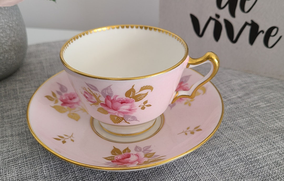 Rare Vintage Soft Pink Crown Staffordshire Teacup and Saucer, Bone ...