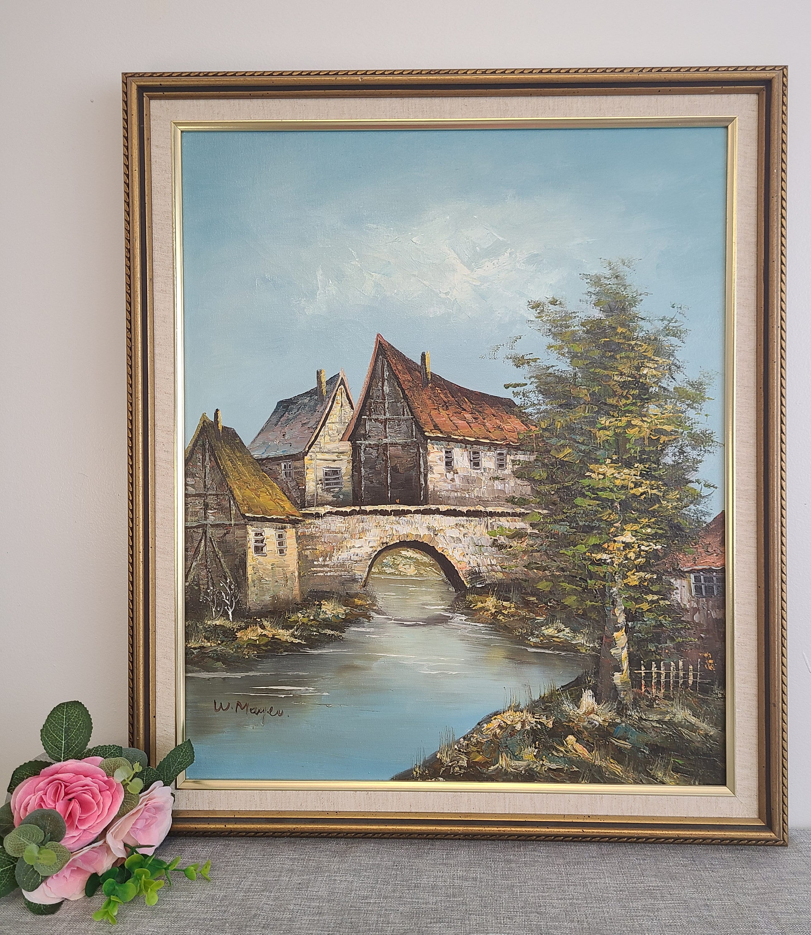 Vintage Original Oil on Canvas Painting Signed by Mayer W/gilded Frame ...