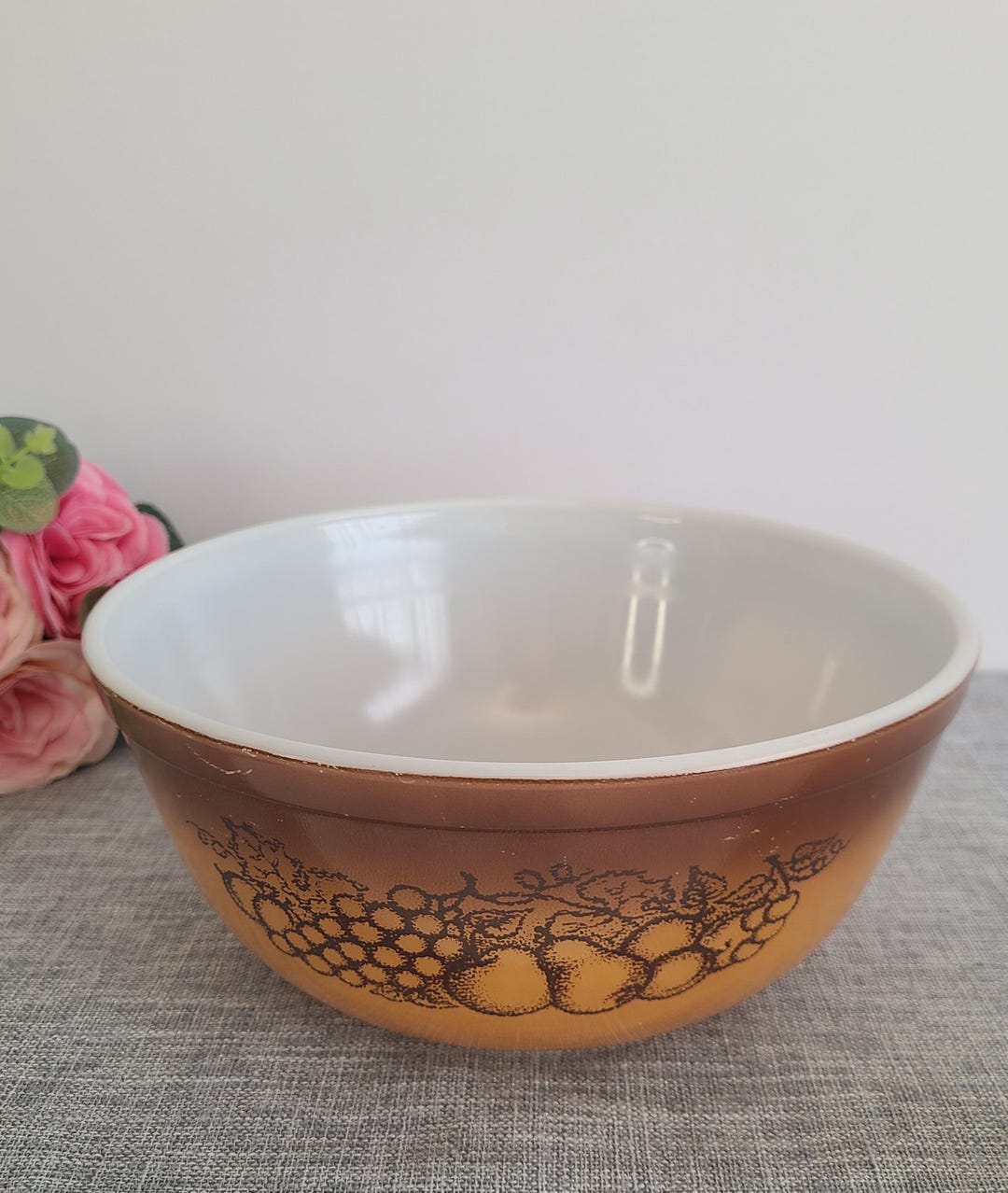 Vintage Pyrex #403 Old Orchard Pattern Brown Nesting Mixing Bowl 8.5" 2 ...