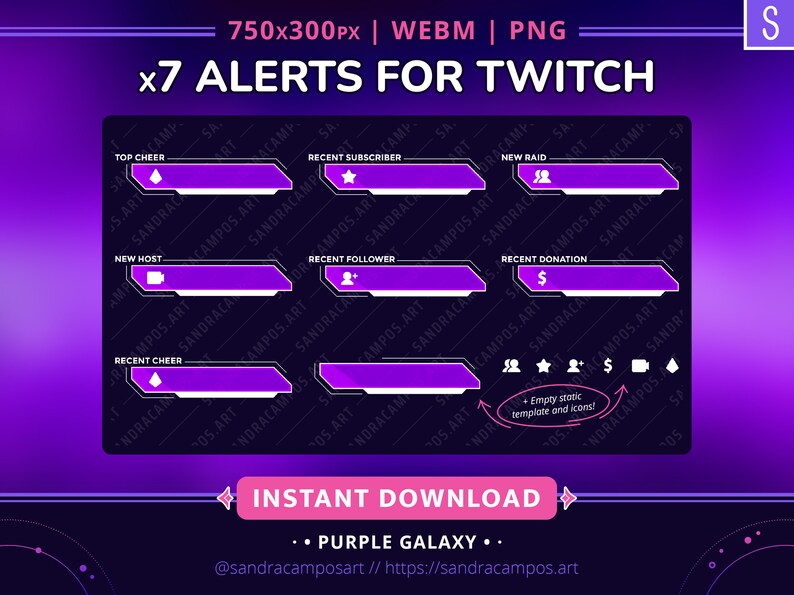 Animated Custom Stream Alerts for Twitch, Purple Galaxy Loop Animated ...