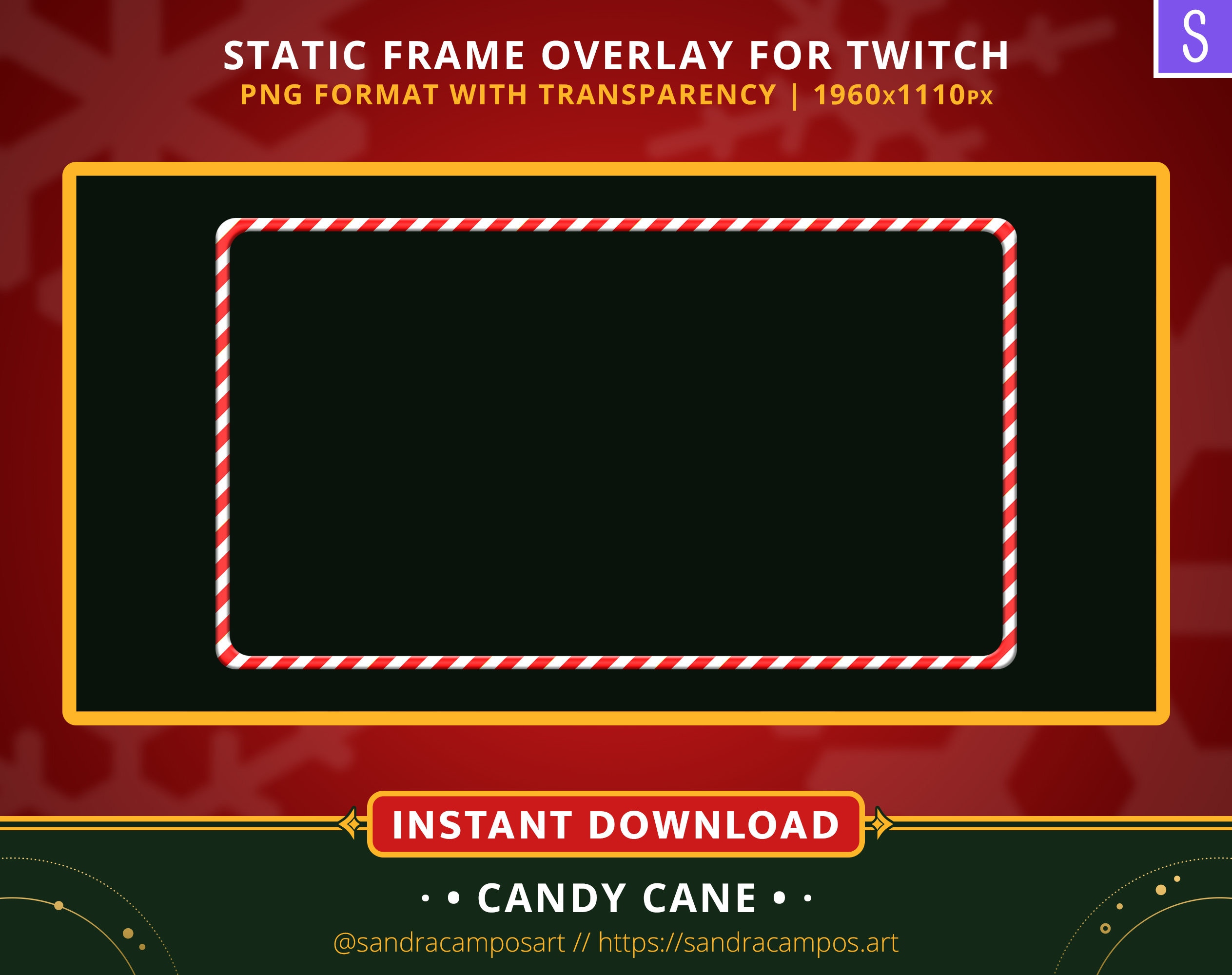 Candy Cane Frame Overlay for Streaming on Twitch, PNG Christmas Overlay ...