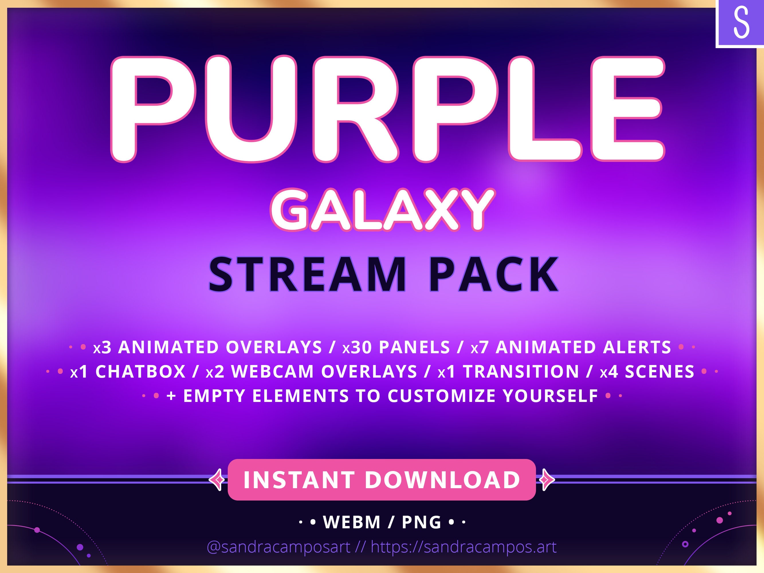 Purple Galaxy Animated Pack for Twitch, Stream Elements for OBS, Twitch ...