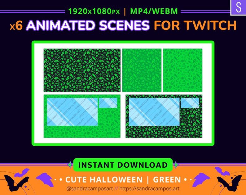 Green Halloween Animated Background Overlays for Twitch, Seamless Loop Animation for Youtube ...