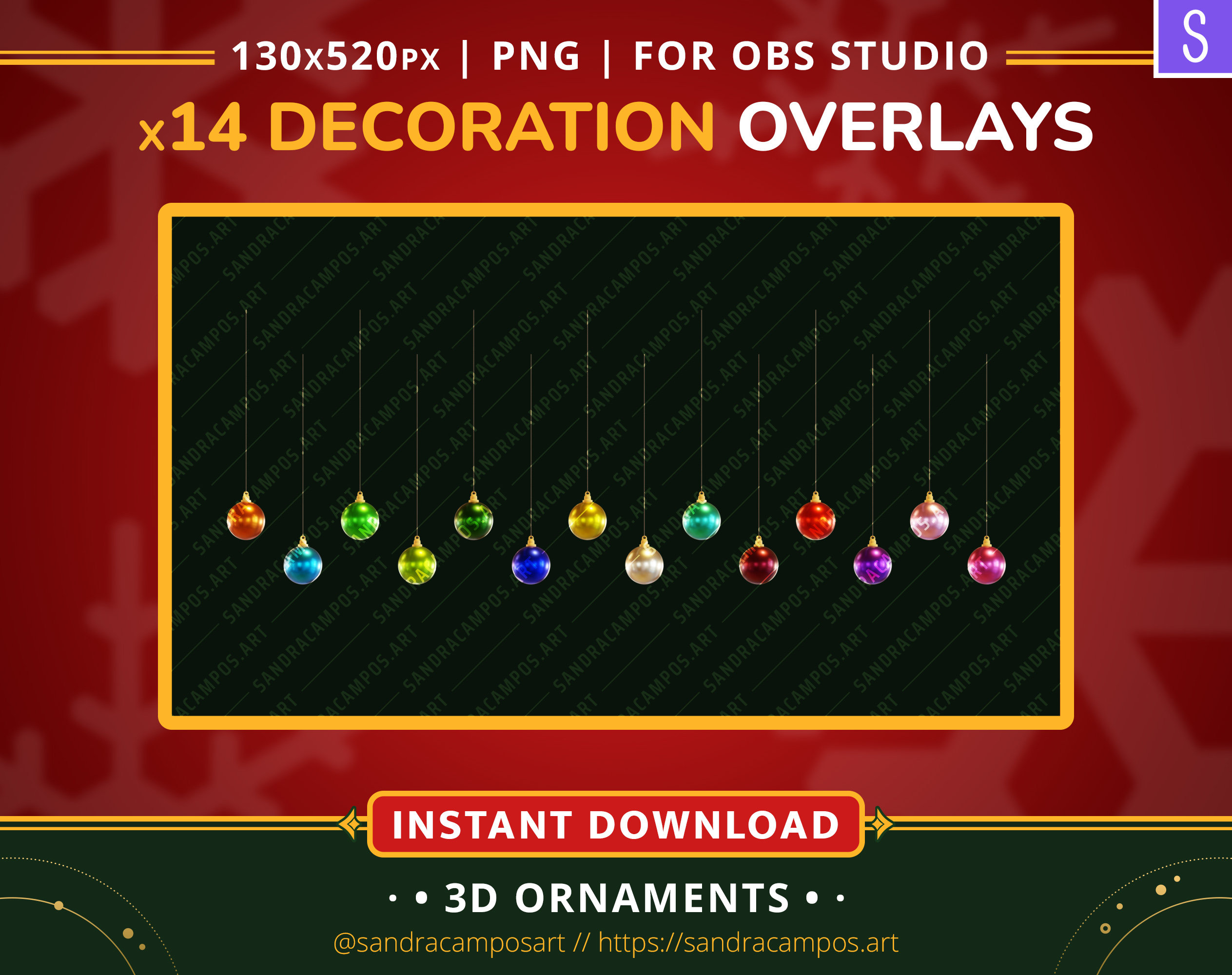 Decoration Overlays for Twitch, PNG Stickers for OBS Studio, Christmas ...