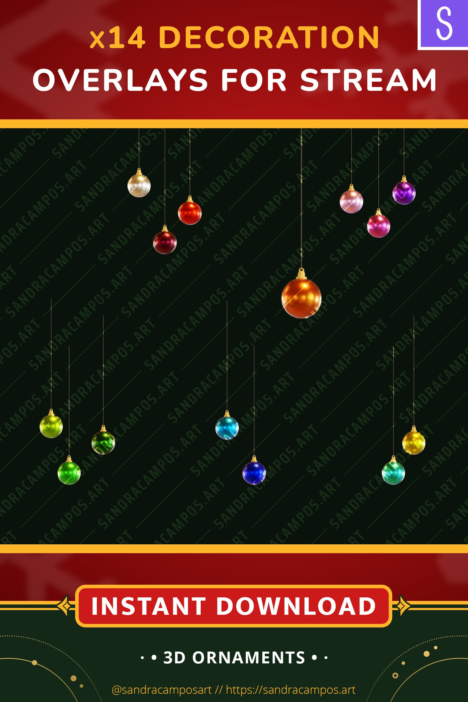 Decoration Overlays for Twitch, PNG Stickers for OBS Studio, Christmas ...