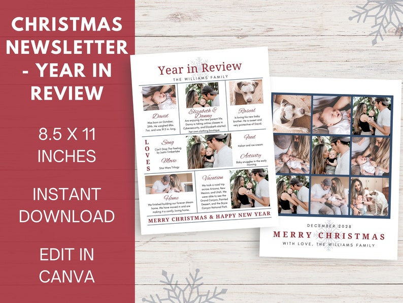CHRISTMAS NEWSLETTER Template, Year in Review Christmas Card Template ...