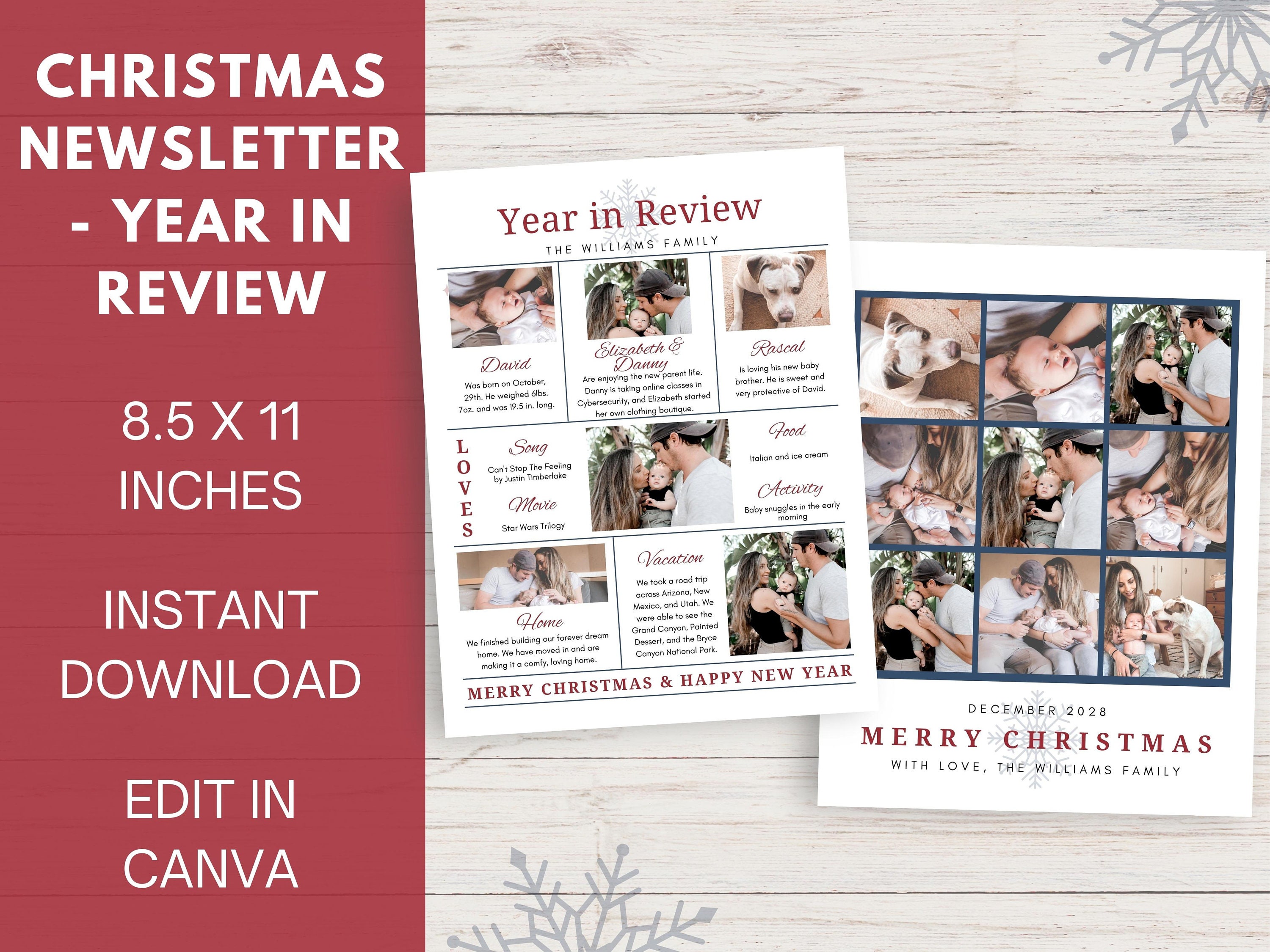 CHRISTMAS NEWSLETTER Template, Year in Review Christmas Card Template ...
