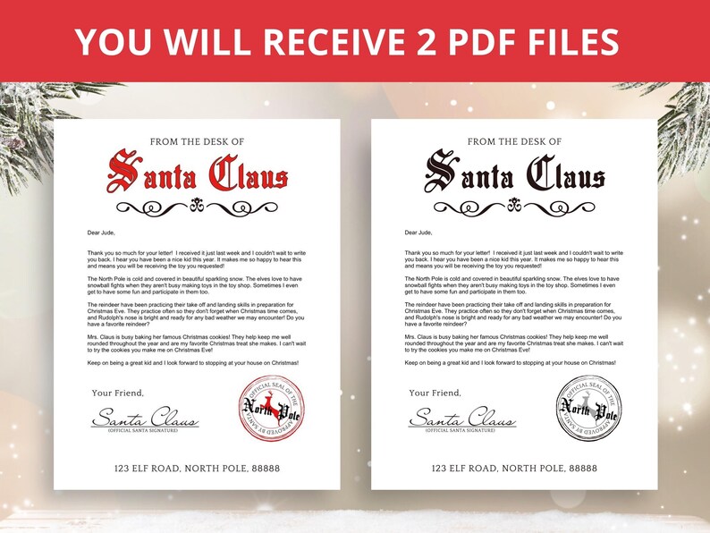EDITABLE Letter From Santa Printable, Editable PDF , Instant Download ...