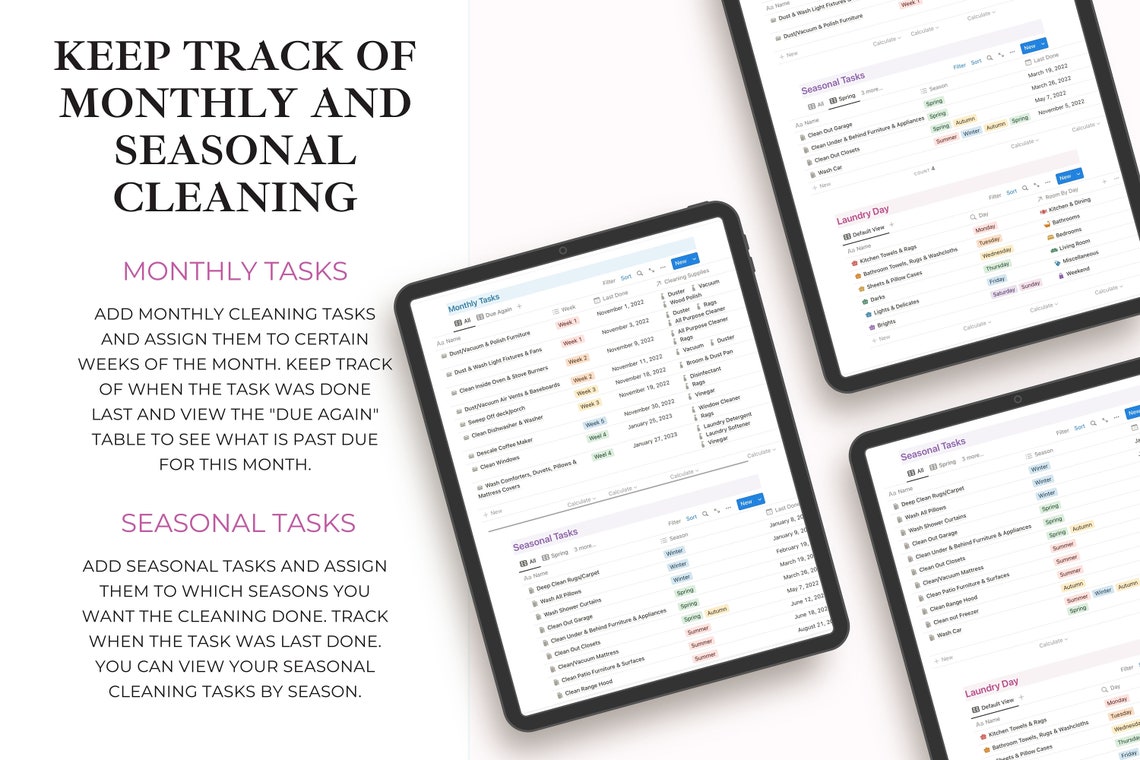 Cleaning Schedule Notion Dashboard Editable Daily Weekly - Etsy