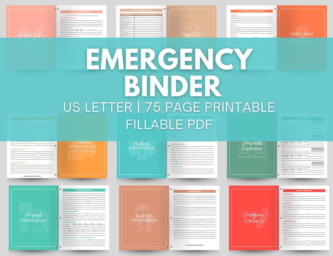 Emergency Binder Printable, Editable PDF, Emergency Preparedness, in ...