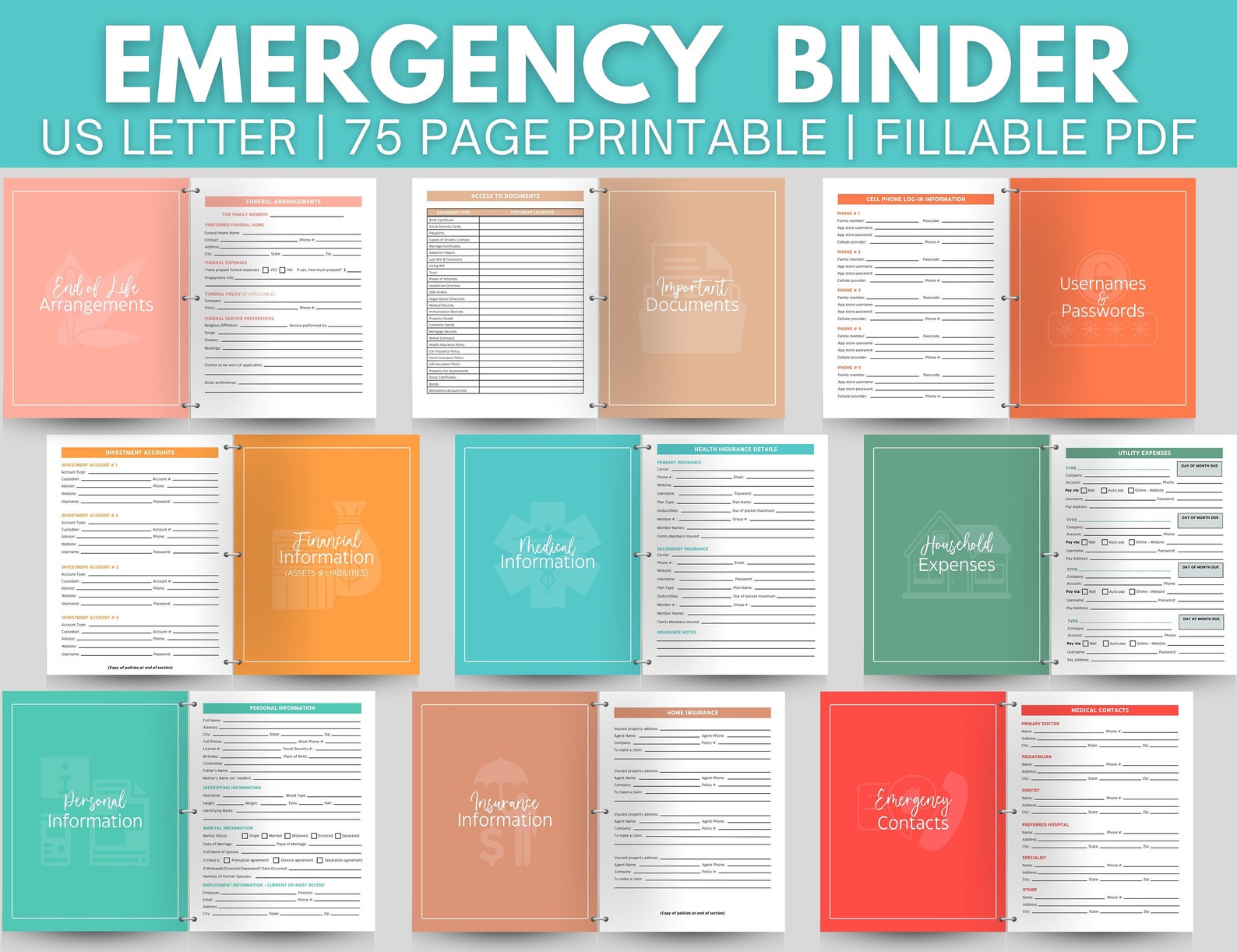 Emergency Binder Printable Editable PDF Emergency - Etsy