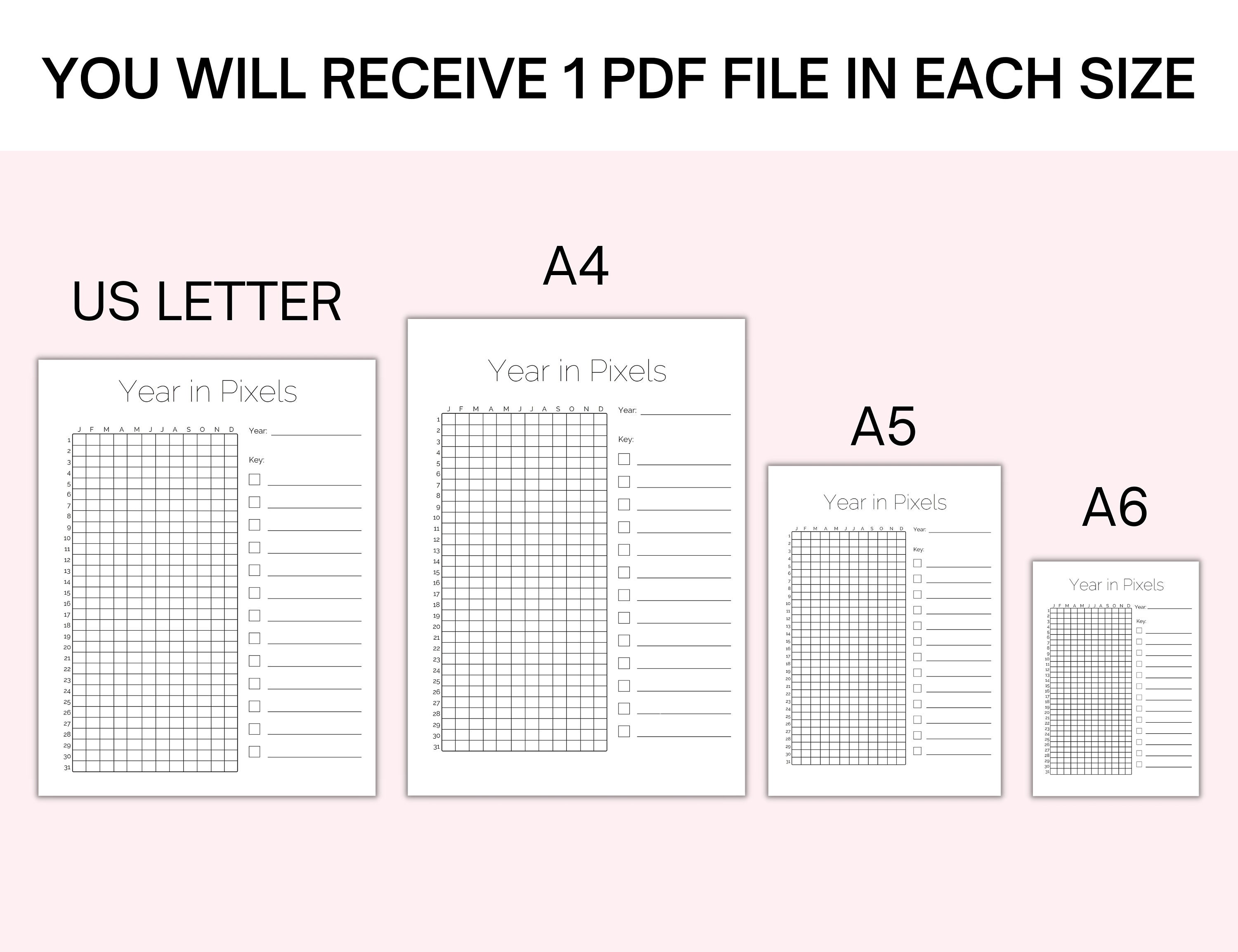 Year in Pixels Printable, Bullet Journal Page, Mood Tracker Planner ...