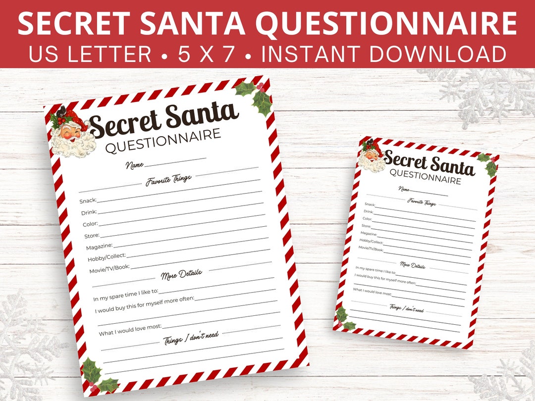 Secrect Santa Questionnaire Printable, Information Sheet, Fill Out Form ...