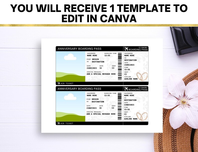 Editable Anniversary Boarding Pass Canva Template, Surprise Ticket ...