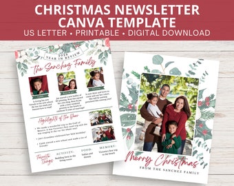 CHRISTMAS NEWSLETTER Template, Year in Review Christmas Card Template ...