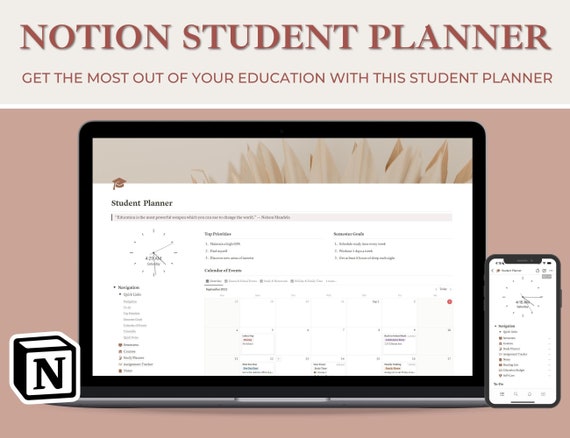 Notion Student Planner Template Assignment Tracker Study - Etsy