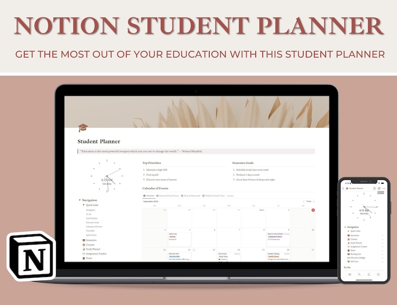 Notion Student Planner Template Assignment Tracker Study - Etsy
