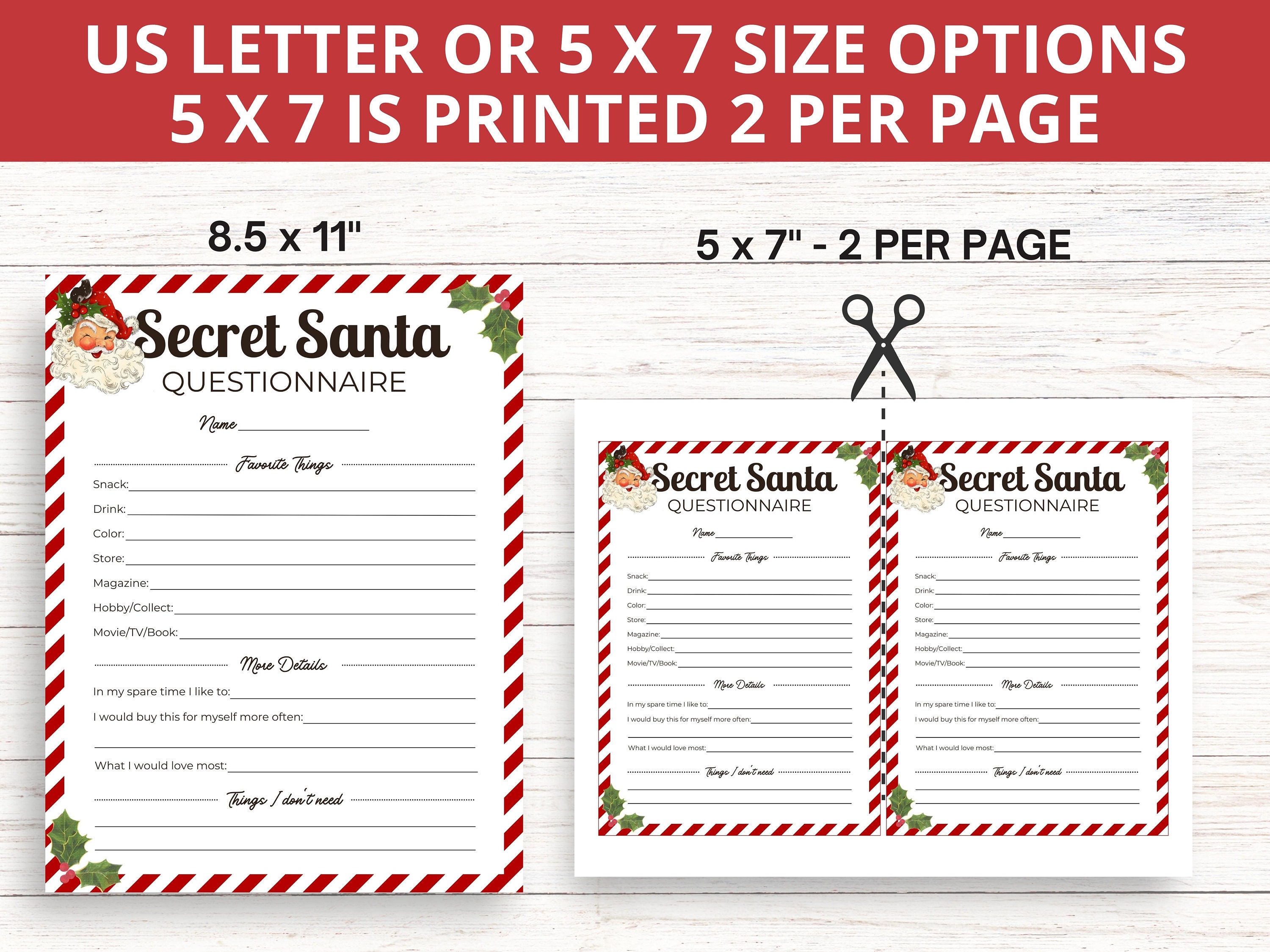 Secrect Santa Questionnaire Printable, Information Sheet, Fill Out Form ...