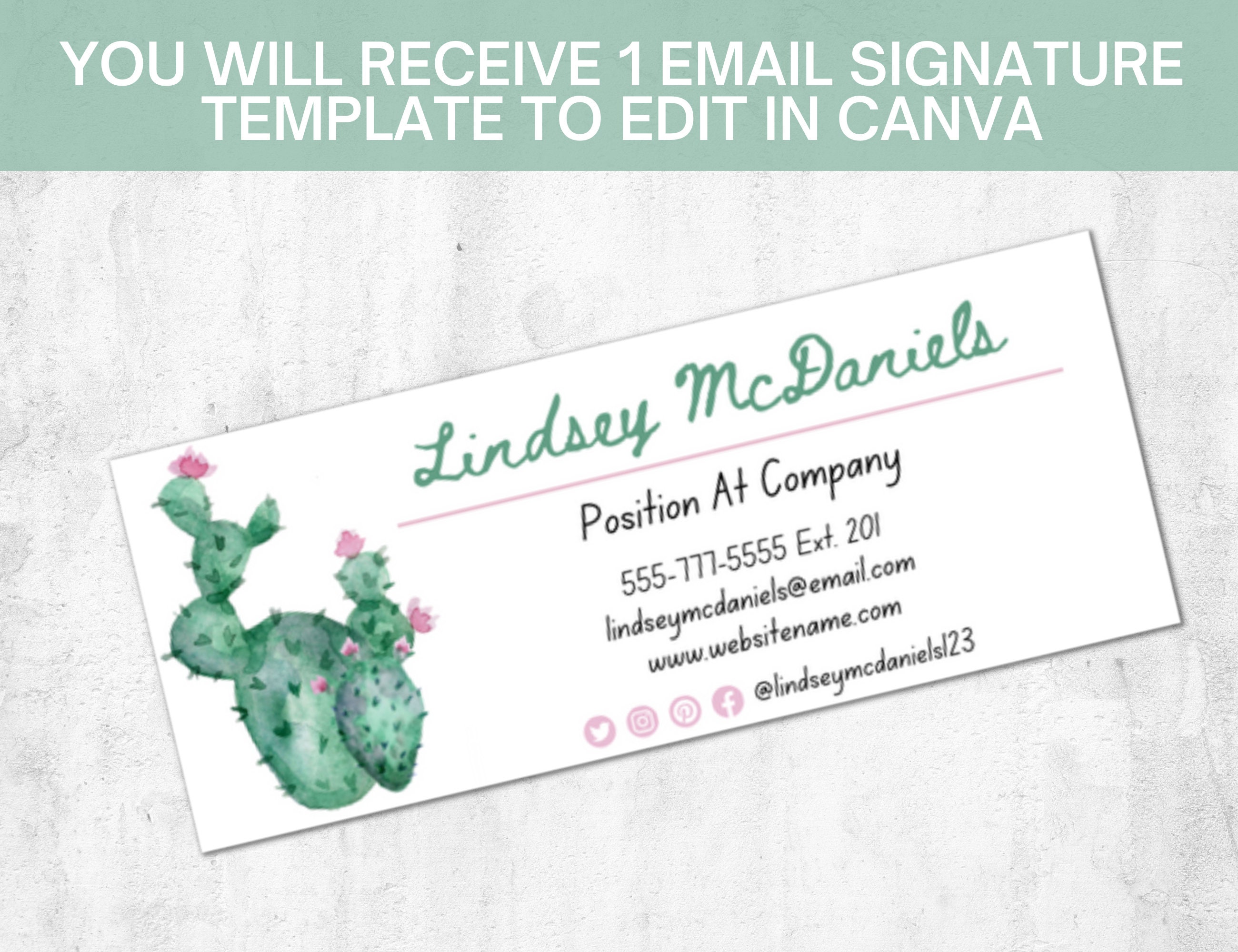 Cactus Email Signature - Canva Template - Etsy