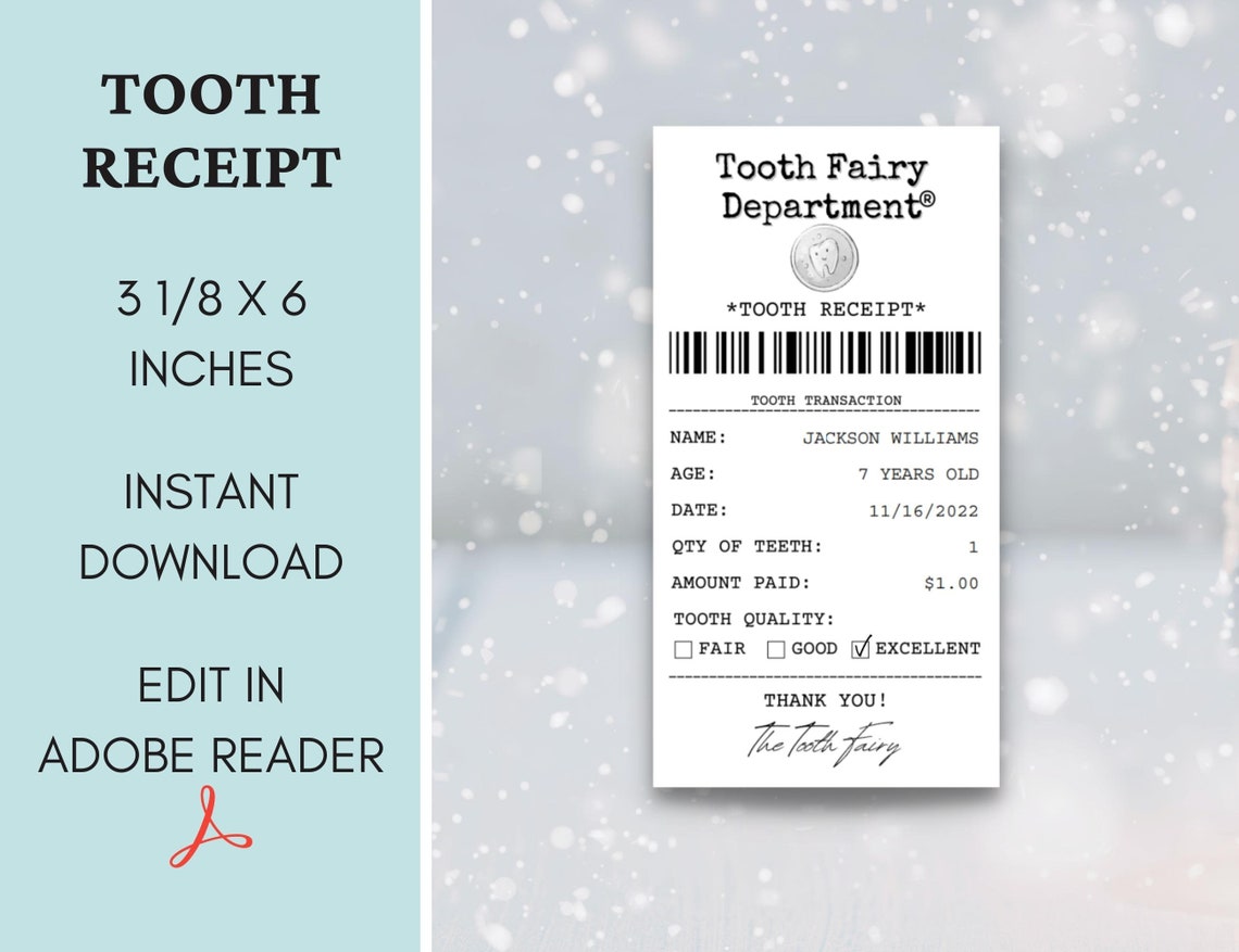 Editable Tooth Fairy Receipt & Certificate (PDF) - Etsy